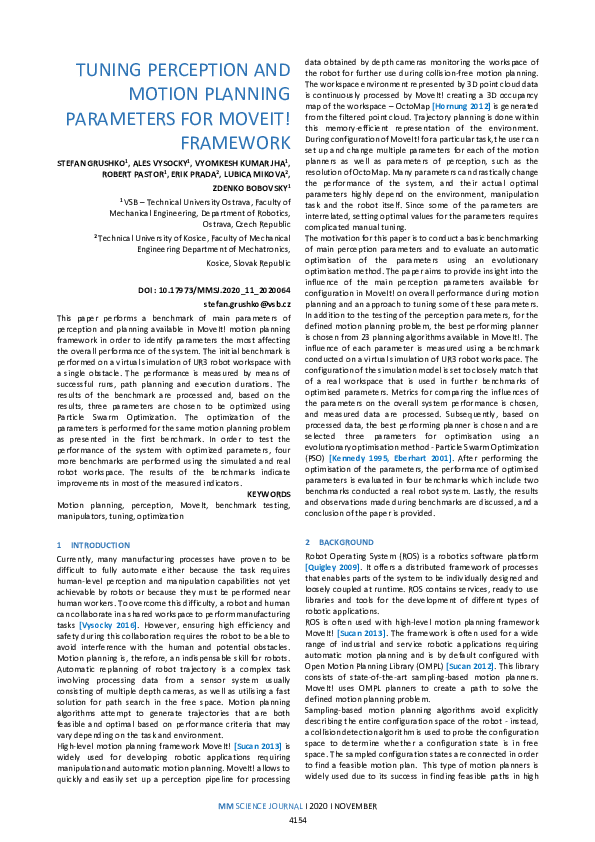 (PDF) Tuning Perception and Motion Planning Parameters for Moveit ...