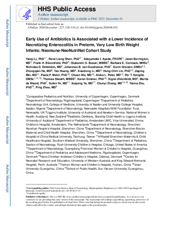 (PDF) Early Use of Antibiotics Is Associated with a Lower Incidence of ...