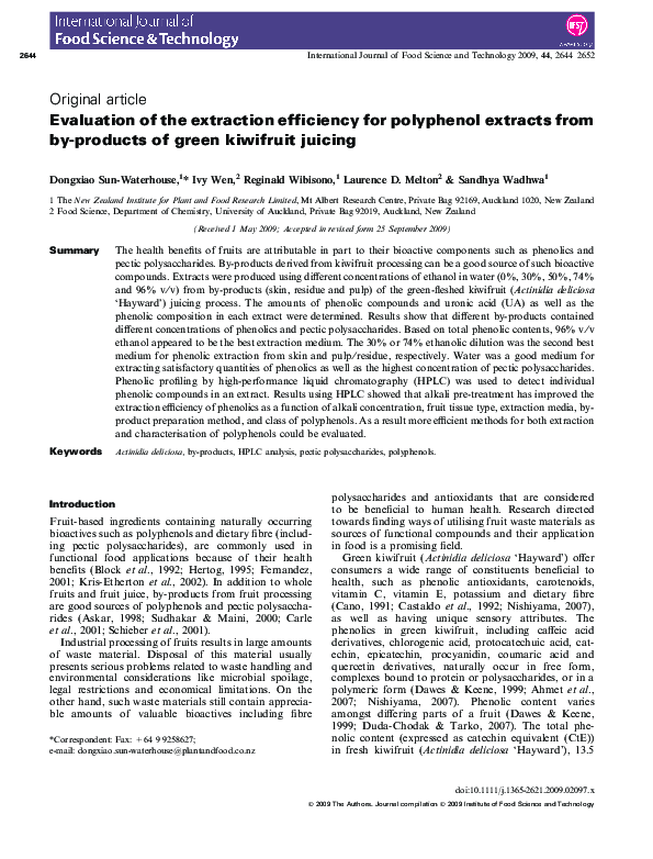 (PDF) Evaluation of the extraction efficiency for polyphenol extracts from by-products of green ...
