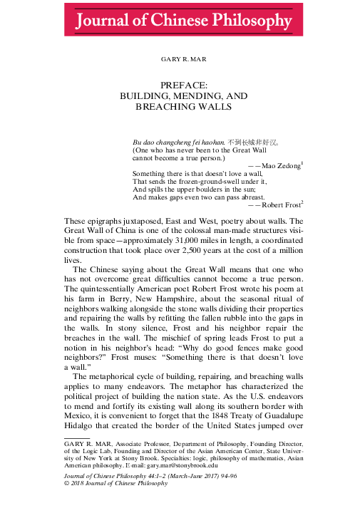 (PDF) Preface: Building, Mending, and Breaching Walls