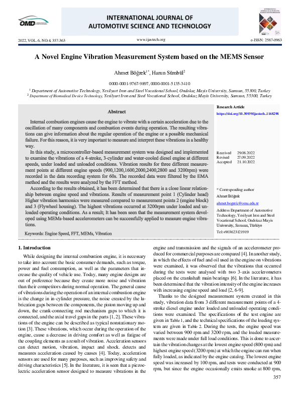 (PDF) A Novel Engine Vibration Measurement System based on the MEMS Sensor