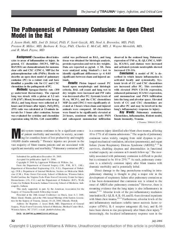 (PDF) The Pathogenesis of Pulmonary Contusion: An Open Chest Model in ...