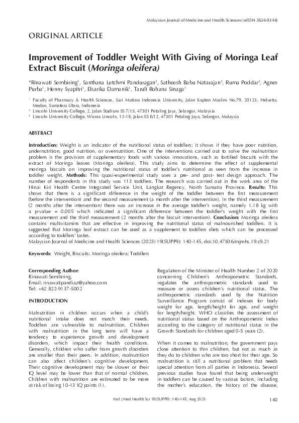 (PDF) Improvement of Toddler Weight With Giving of Moringa Leaf Extract ...