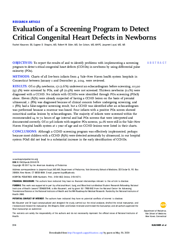 (PDF) Evaluation of a Screening Program to Detect Critical Congenital ...