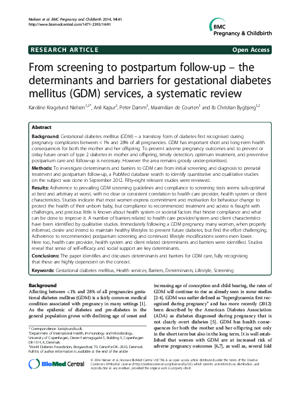 (PDF) From screening to postpartum follow-up – the determinants and ...