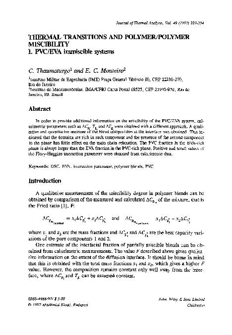 (PDF) Thermal transitions and polymer/polymer miscibility