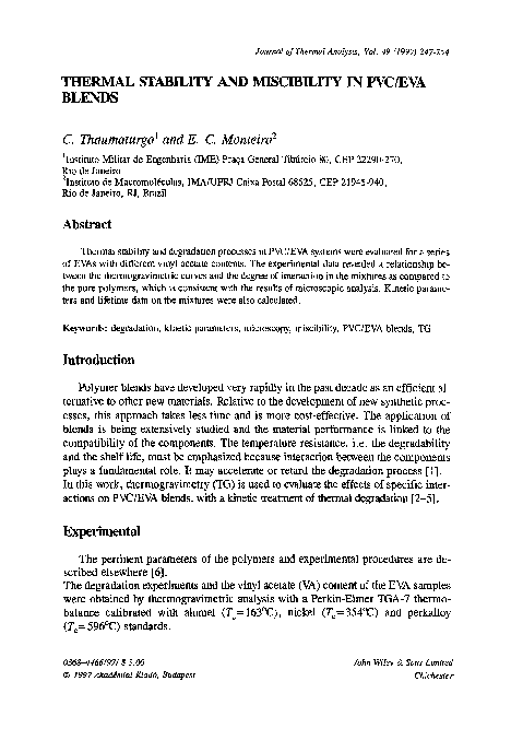 (PDF) Thermal stability and miscibility in PVC/EVA blends