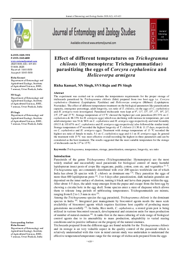 (PDF) Effect of different temperatures on Trichogramma chilonis (Hymenoptera: Trichogrammatidae ...