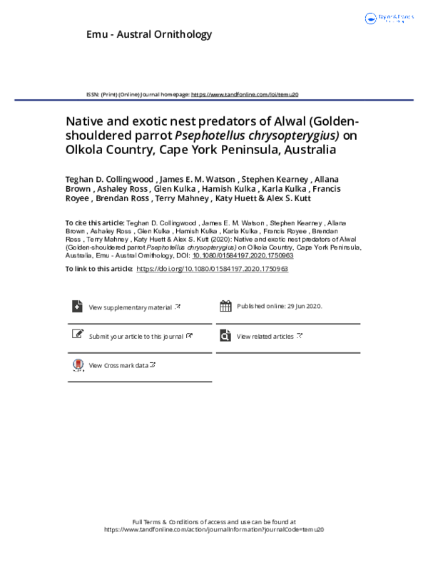 (PDF) Native and exotic nest predators of Alwal (Golden-shouldered ...