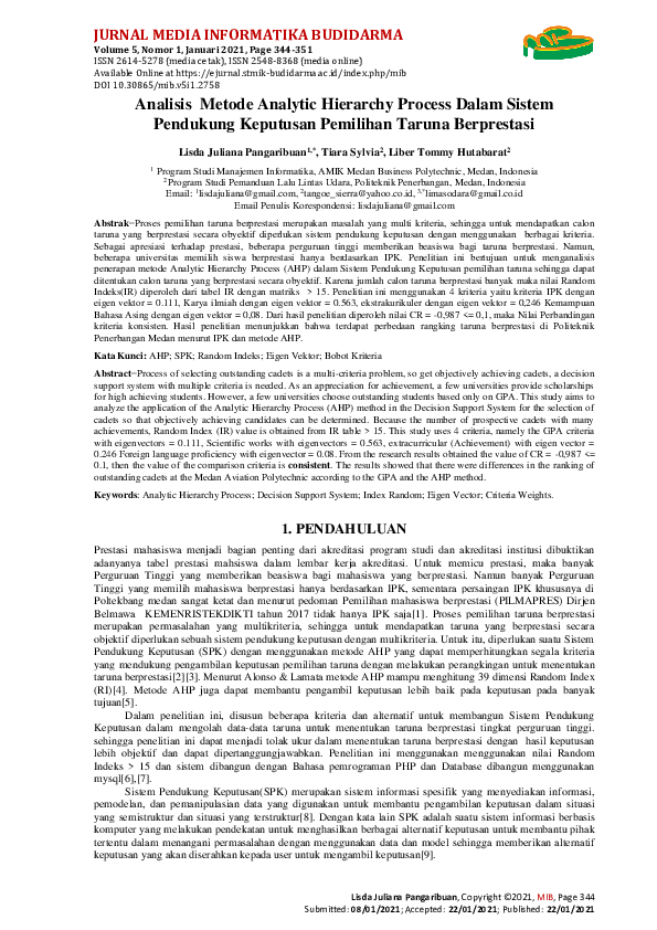 (PDF) Analisis Metode Analytic Hierarchy Process Dalam Sistem Pendukung Keputusan Pemilihan ...