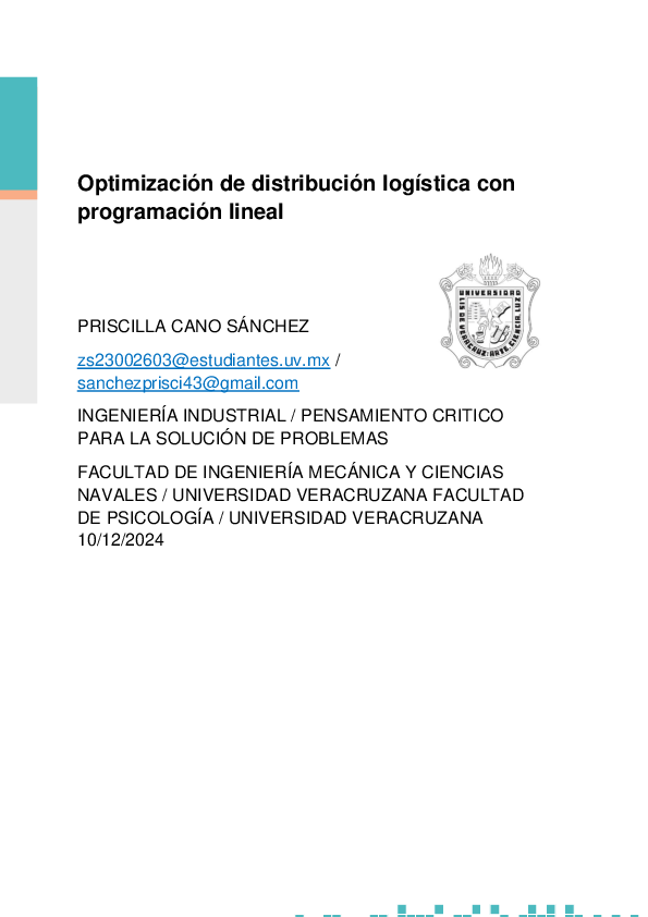 (PDF) Optimización de distribución logística con programación lineal
