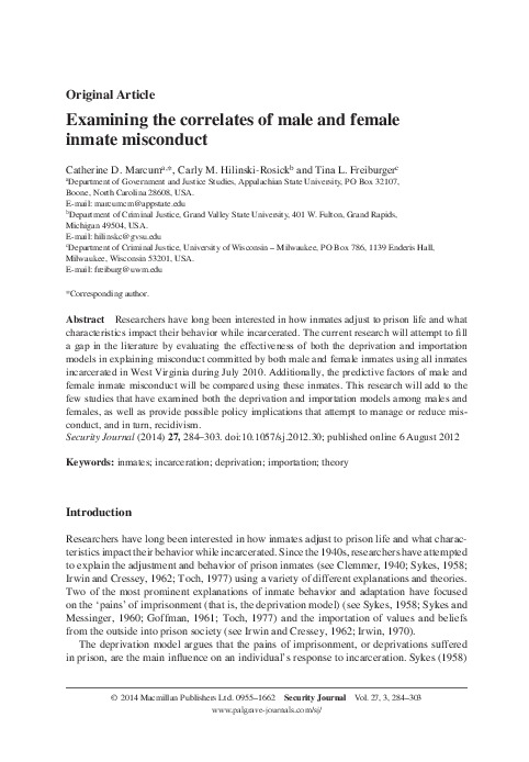 (PDF) Examining the correlates of male and female inmate misconduct