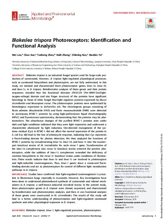 (PDF) Blakeslea trispora Photoreceptors: Identification and Functional ...