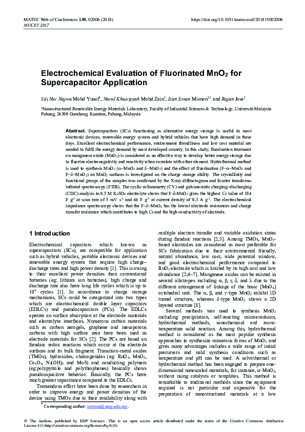 (PDF) Electrochemical Evaluation of Fluorinated MnO2 for Supercapacitor ...