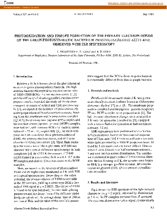 (PDF) Photooxidation and triplet formation of the primary electron ...