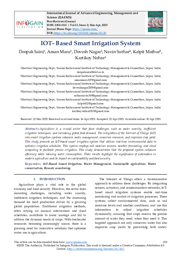 (PDF) IOT- Based Smart Irrigation System