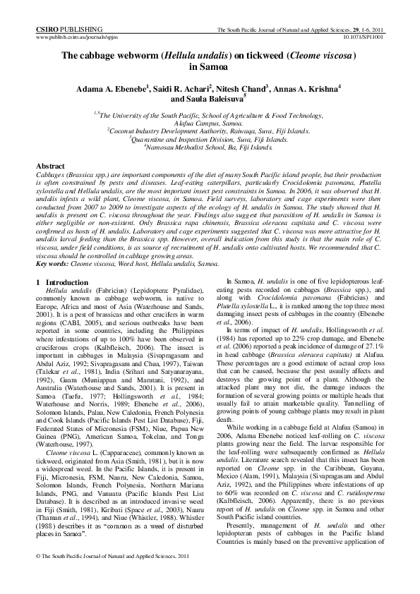 (PDF) The cabbage webworm (Hellula undalis) on tickweed (Cleome viscosa ...