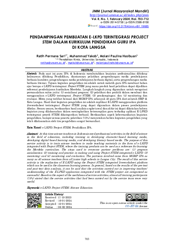 (PDF) Pendampingan Pembuatan E-LKPD Terintegrasi Project Stem Dalam Kurikulum Pendidikan Guru ...