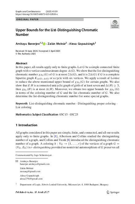 (PDF) Upper Bounds for the List-Distinguishing Chromatic Number