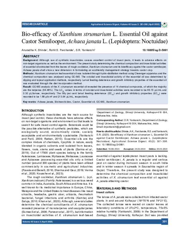(PDF) Bio-efficacy of Xanthium strumarium L. Essential Oil against ...