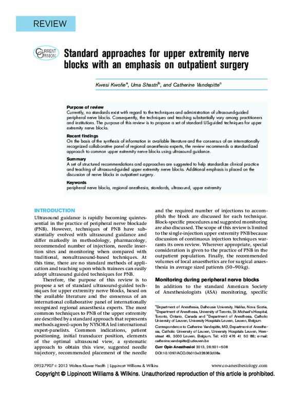 (PDF) Standard approaches for upper extremity nerve blocks with an ...