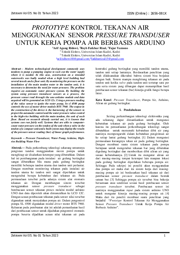 (PDF) Prototype Kontrol Tekanan Air Menggunakan Sensor Pressure ...