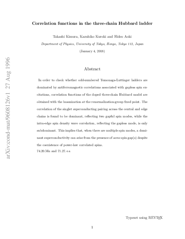 (PDF) Correlation functions in the three-chain Hubbard ladder