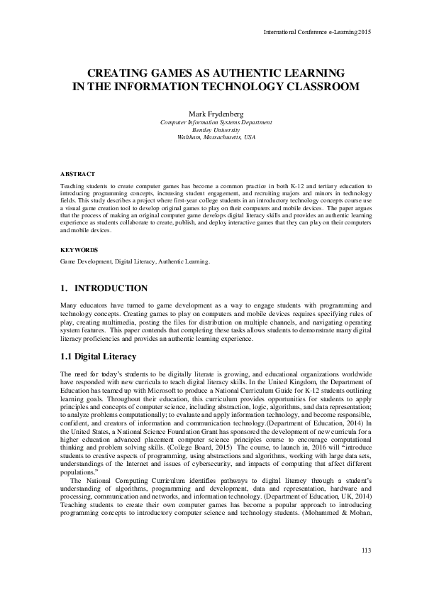 (PDF) Creating Games as Authentic Learning in the Information ...
