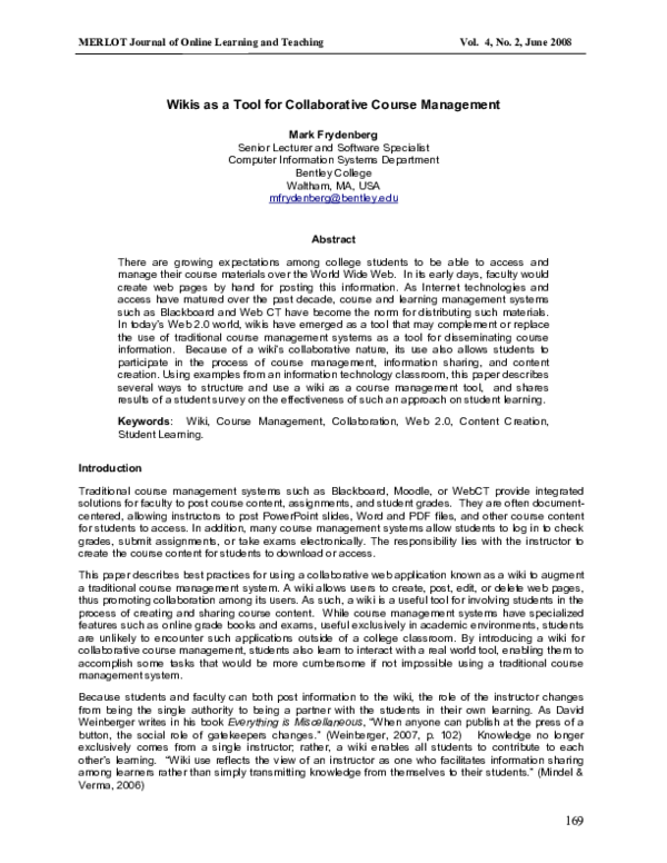 (PDF) Wikis as a Tool for Collaborative Course Management