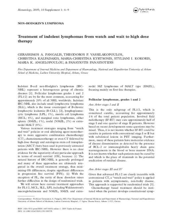(PDF) Treatment of indolent lymphomas from watch and wait to high dose ...