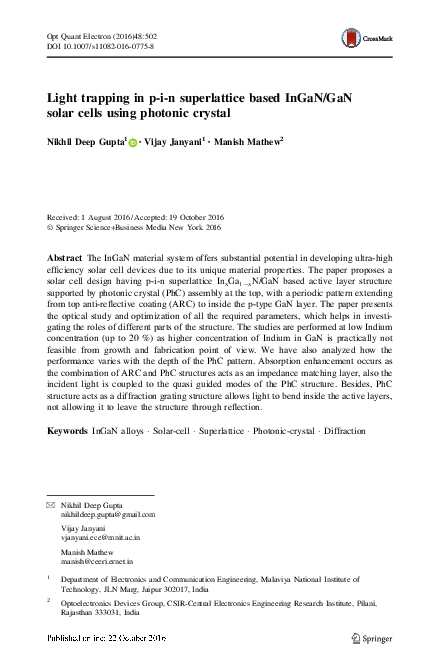 (PDF) Light trapping in p-i-n superlattice based InGaN/GaN solar cells ...