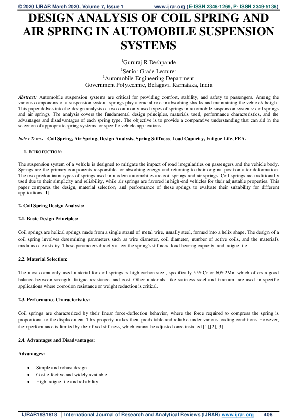 (PDF) DESIGN ANALYSIS OF COIL SPRING AND AIR SPRING IN AUTOMOBILE SUSPENSION SYSTEMS
