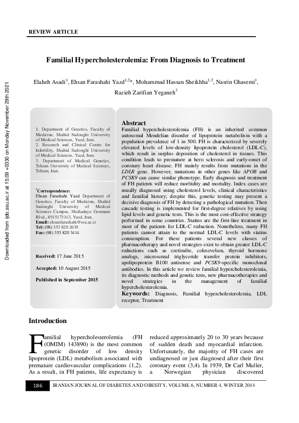 (PDF) Familial Hypercholesterolemia: From Diagnosis to Treatment