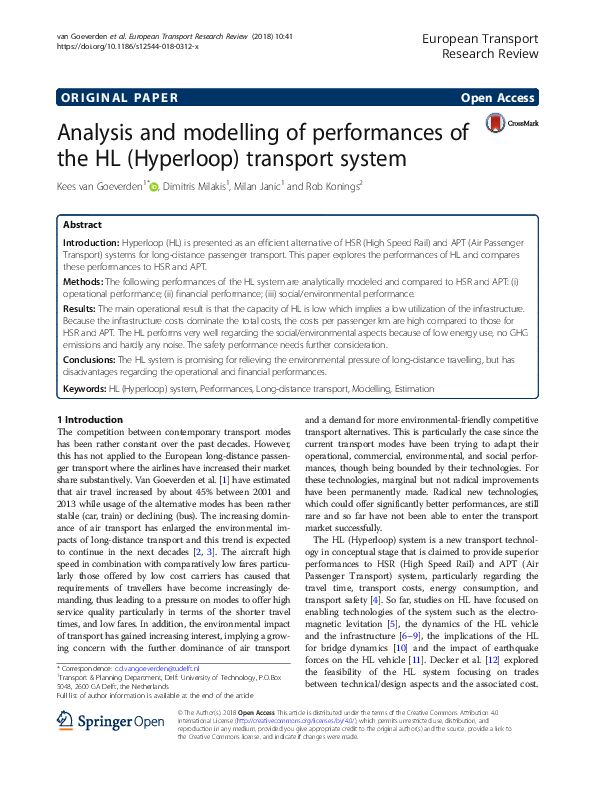 (PDF) Analysis and modelling of performances of the HL (Hyperloop ...