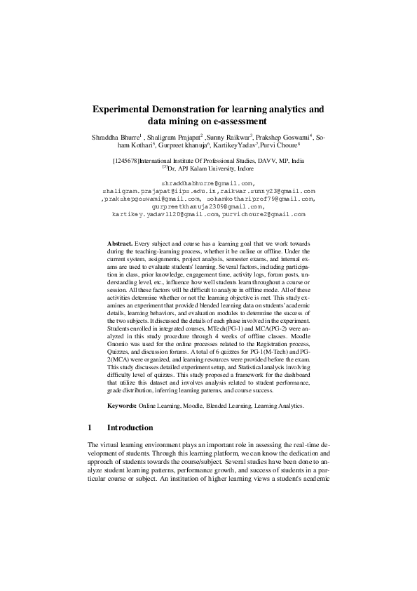 (PDF) Experimental Demonstration for learning analytics and data mining on e-assessment