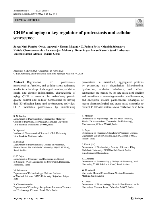 (PDF) CHIP and aging: a key regulator of proteostasis and cellular ...
