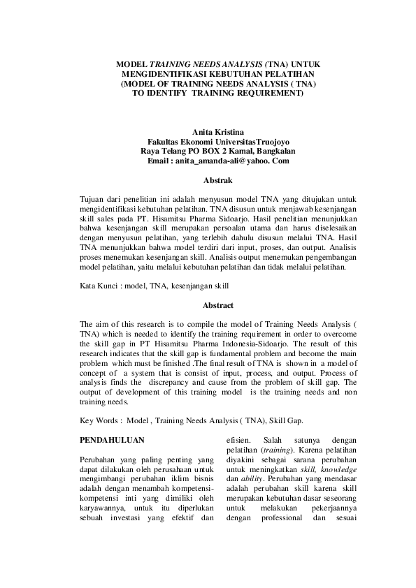 (PDF) MODEL TRAINING NEEDS ANALYSIS (TNA) UNTUK MENGIDENTIFIKASI KEBUTUHAN PELATIHAN (MODEL OF ...