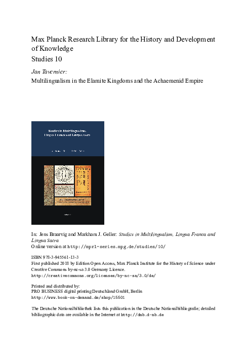 (PDF) Multilingualism in the Elamite Kingdoms and the Achaemenid Empire