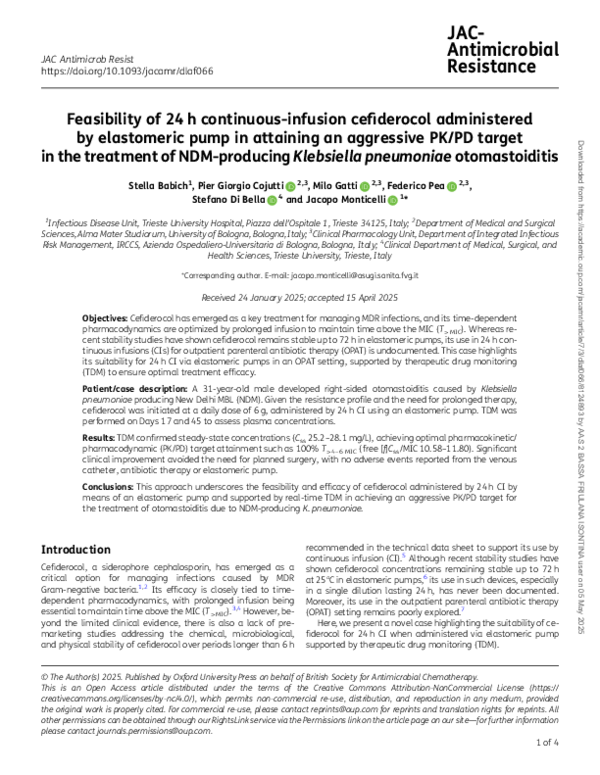 (PDF) Feasibility of 24 h continuous-infusion cefiderocol administered by elastomeric pump in ...