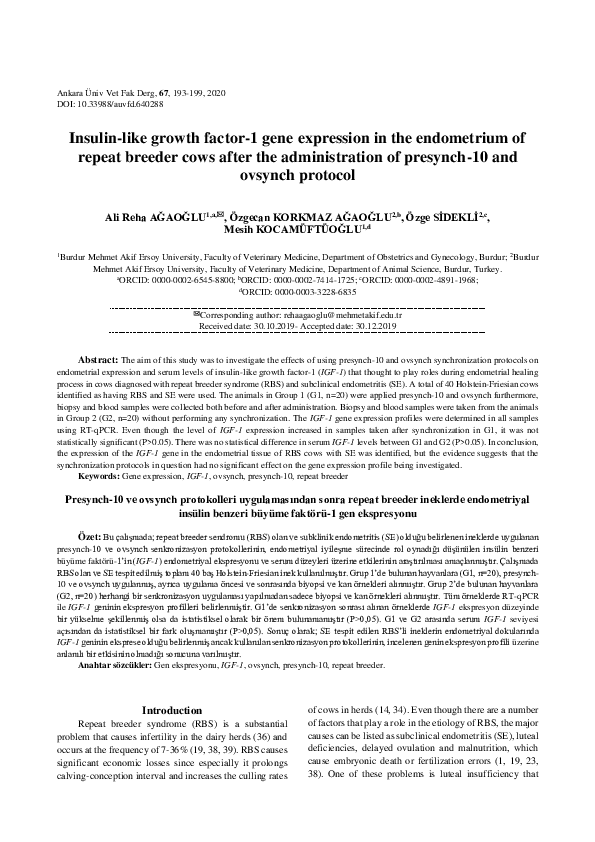 (PDF) Insulin-like growth factor-1 gene expression in the endometrium ...