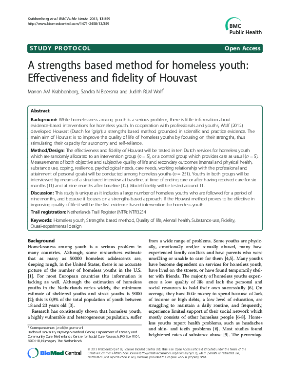 (PDF) A strengths based method for homeless youth: Effectiveness and ...