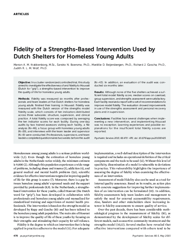 (PDF) Fidelity of a Strengths-Based Intervention Used by Dutch Shelters ...