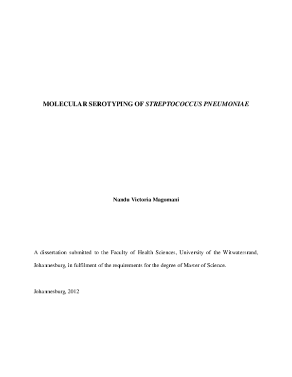 (PDF) Molecular serotyping of Streptococcus pneumoniae