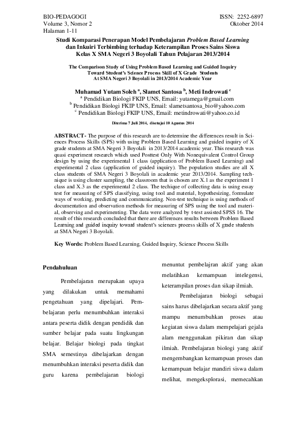 (PDF) Studi Komparasi Penerapan Model Pembelajaran Problem Based Learning dan Inkuiri Terbimbing ...