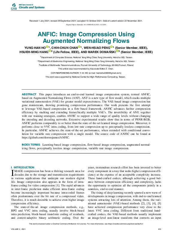 (PDF) ANFIC: Image Compression Using Augmented Normalizing Flows