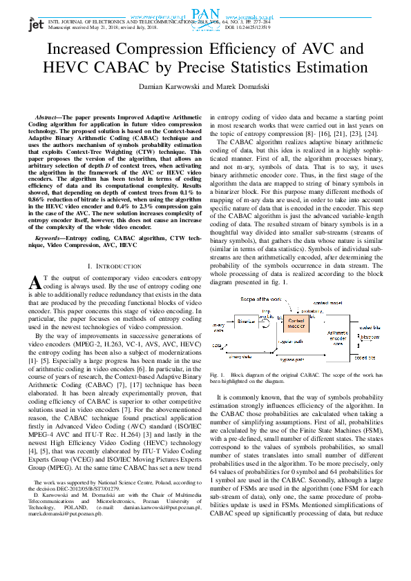 (PDF) Increased Compression Efficiency of AVC and HEVC CABAC by Precise ...