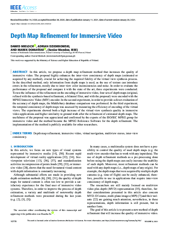 (PDF) Depth Map Refinement for Immersive Video