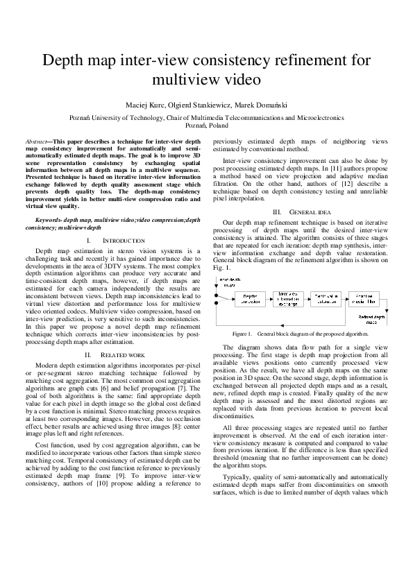 (PDF) Depth map inter-view consistency refinement for multiview video