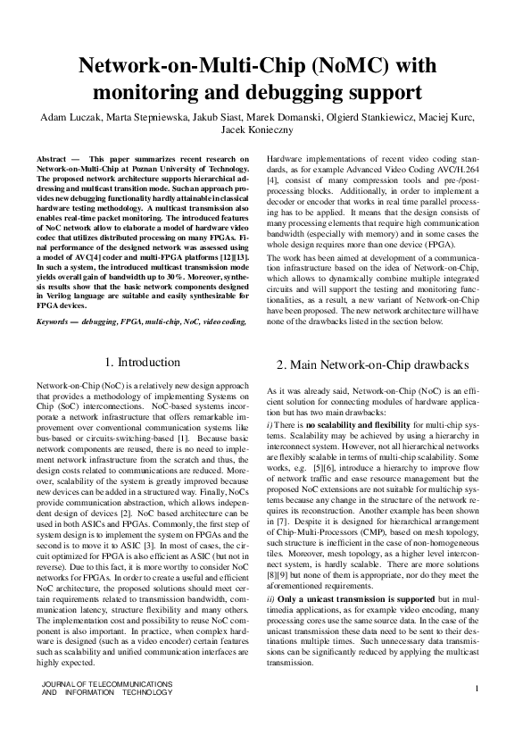 (PDF) Network-on-Multi-Chip (NoMC) with Monitoring and Debugging Support