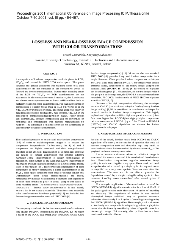 (PDF) Lossless and near-lossless image compression with color transformations